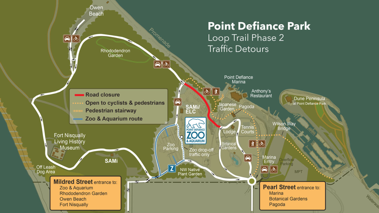 Vehicle and pedestrian directions during construction at Point Defiance ...